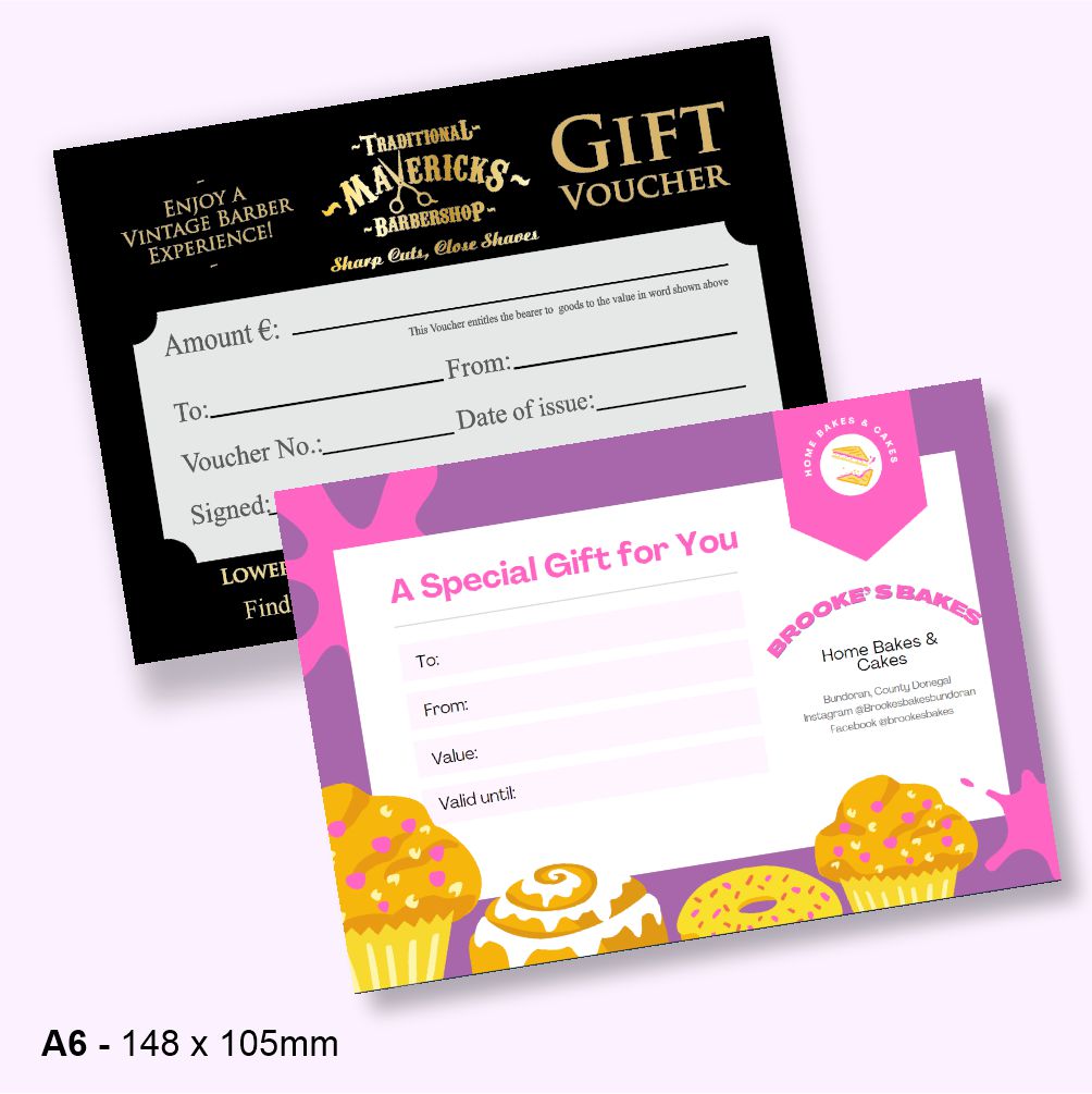 A6 Gift Vouchers - Bizzprint - The Printers